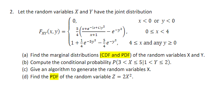 Solved 2. Let the random variables X and Y have the joint | Chegg.com