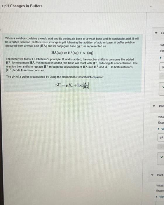 Solved ±pH Changes in Buffers When a solution contains a | Chegg.com