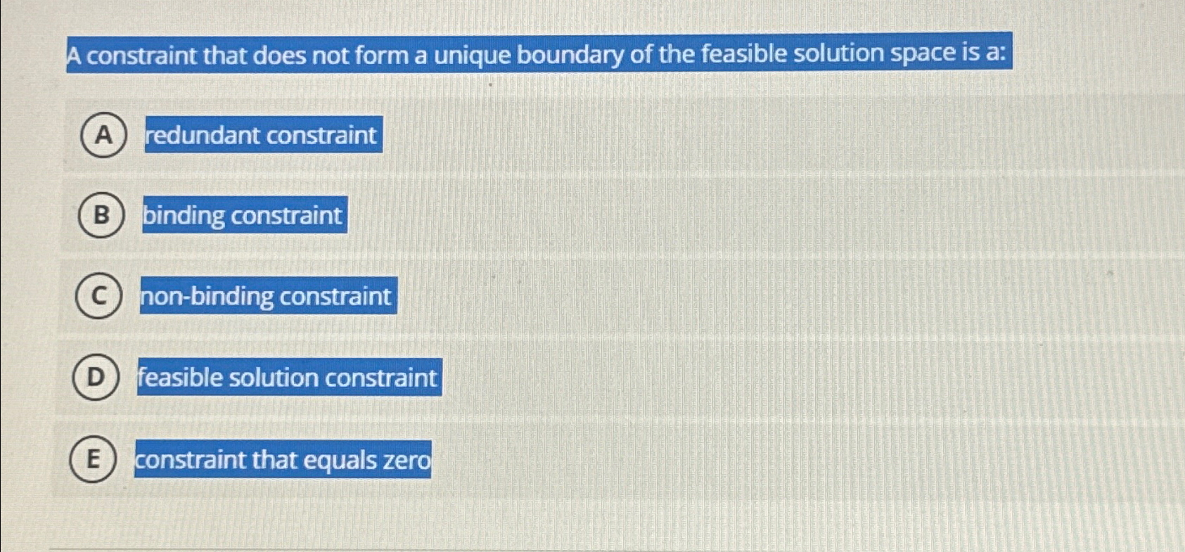 Solved A constraint that does not form a unique boundary of | Chegg.com