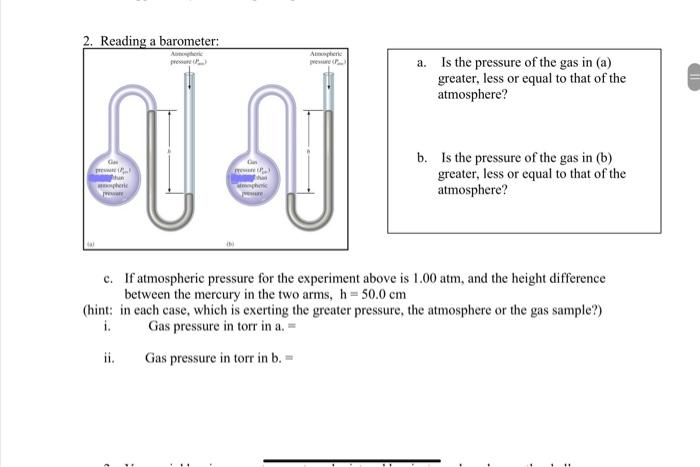 Worksheet 5.a Pressure measurement and gas laws: | Chegg.com
