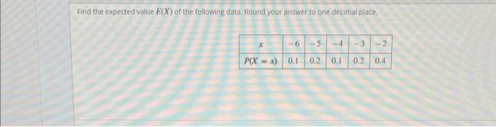 Solved Find the expected value E(X) of the following data. | Chegg.com