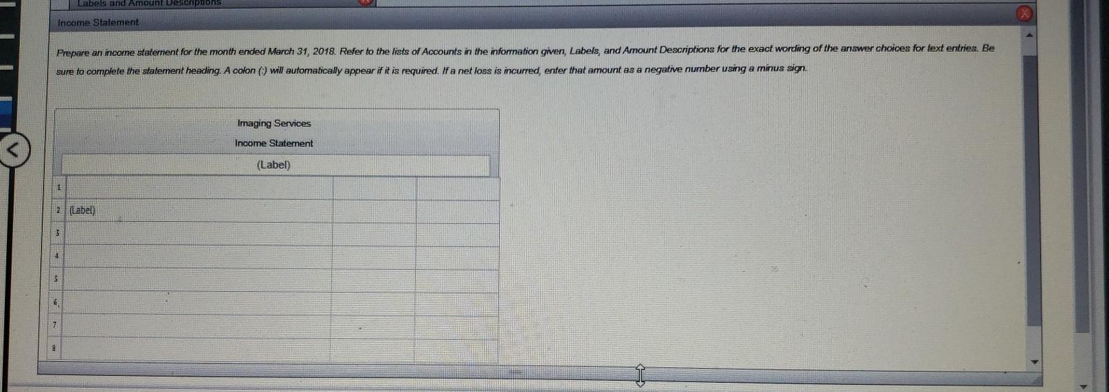 Solved Income statement Labels and Amount Descriptions | Chegg.com