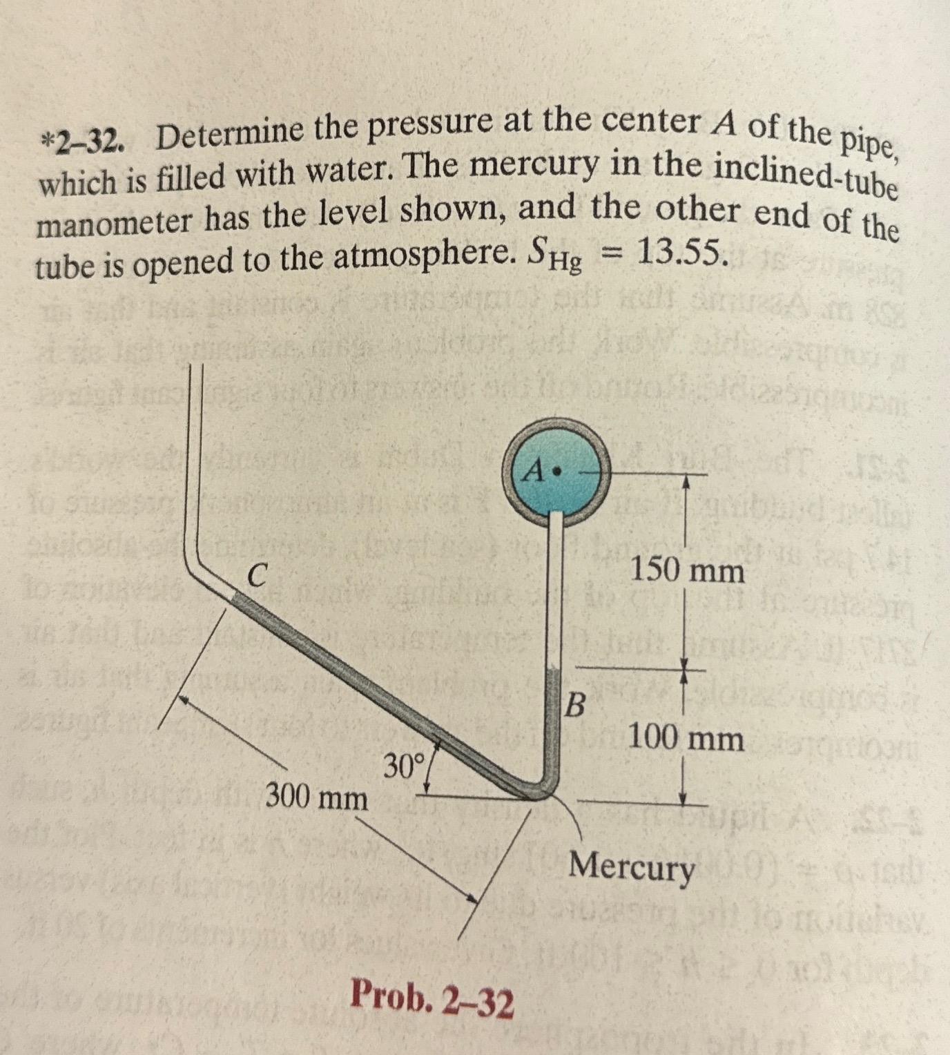 Solved *2-32. ﻿Determine the pressure at the center A ﻿of | Chegg.com