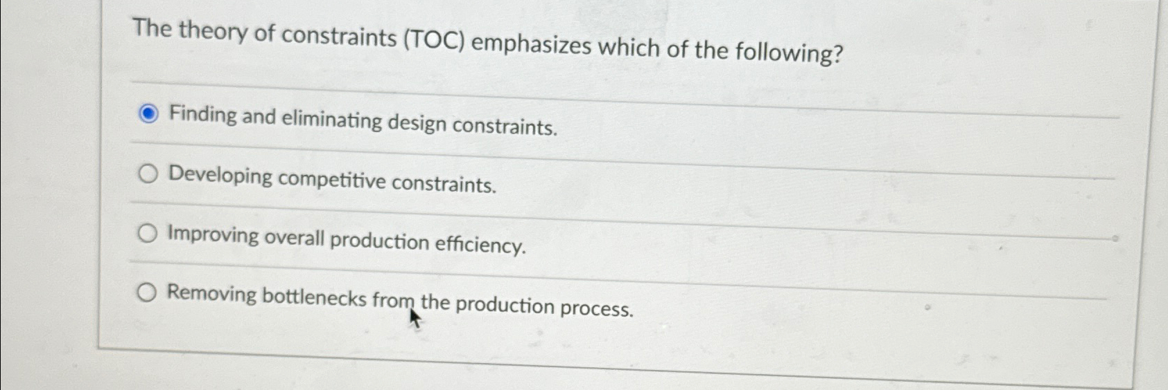 Solved The theory of constraints (TOC) ﻿emphasizes which of | Chegg.com