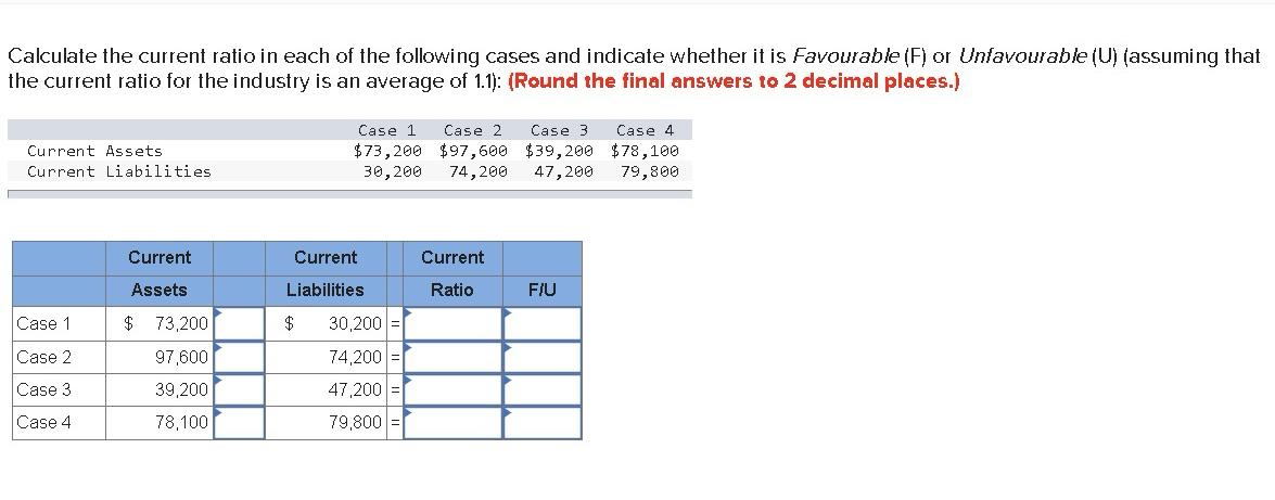 Solved Calculate the current ratio in each of the following | Chegg.com