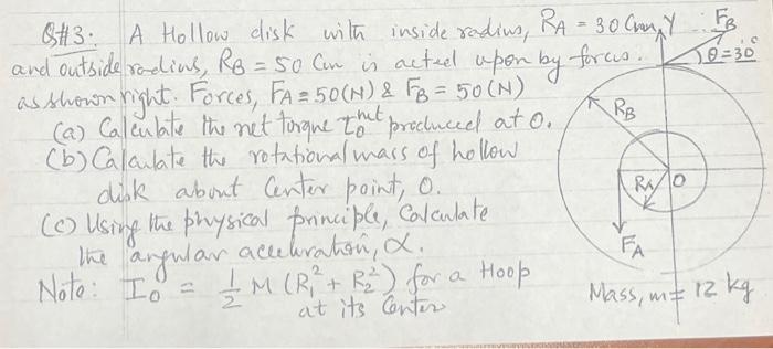 Solved Q\#3. A Hollow disk with inside radius, RA=30 cm,YFB | Chegg.com