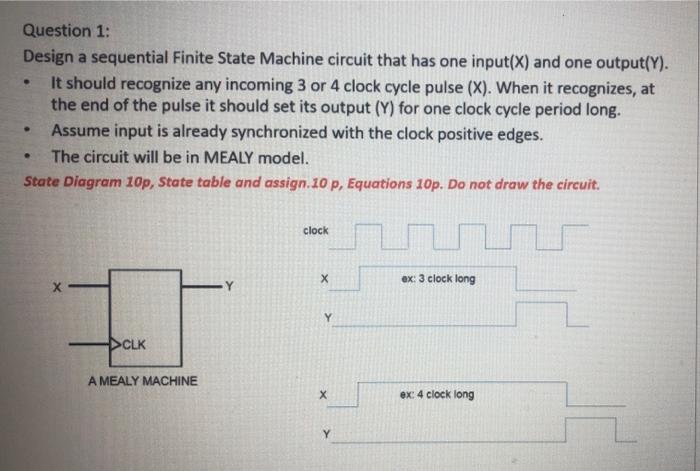 Solved Question 1: Design a sequential Finite State Machine | Chegg.com