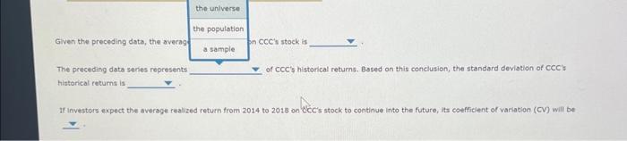 Solved Given the preceding data, the averag n cCCls stock is | Chegg.com