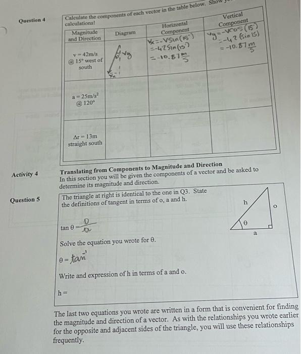 Solved Translating from Components to Magnitude and | Chegg.com