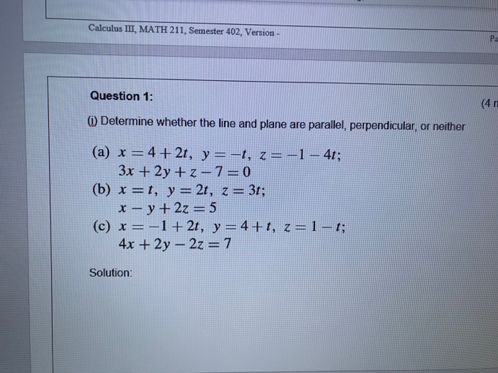Solved Calculus III, MATH 211, Semester 402, Version - (41 | Chegg.com