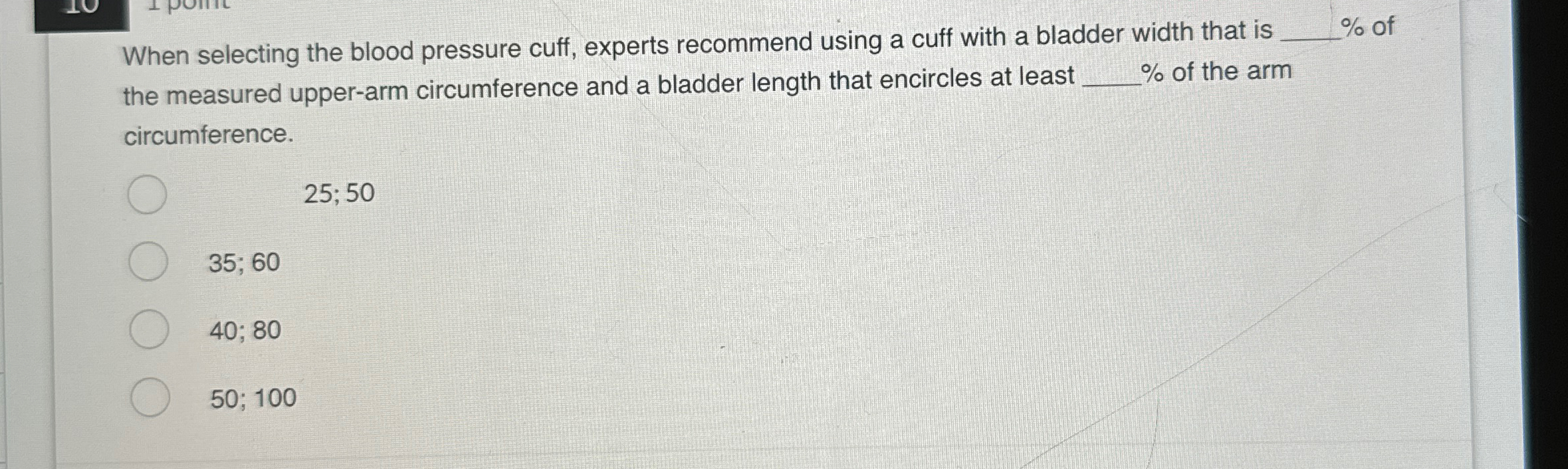 Solved When selecting the blood pressure cuff, experts | Chegg.com