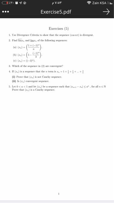 Solved Exercises (5) 1. Use Divergence Criteria to show that | Chegg.com
