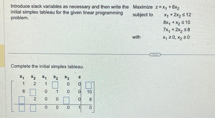 Solved Introduce slack variables as necessary and then write | Chegg.com