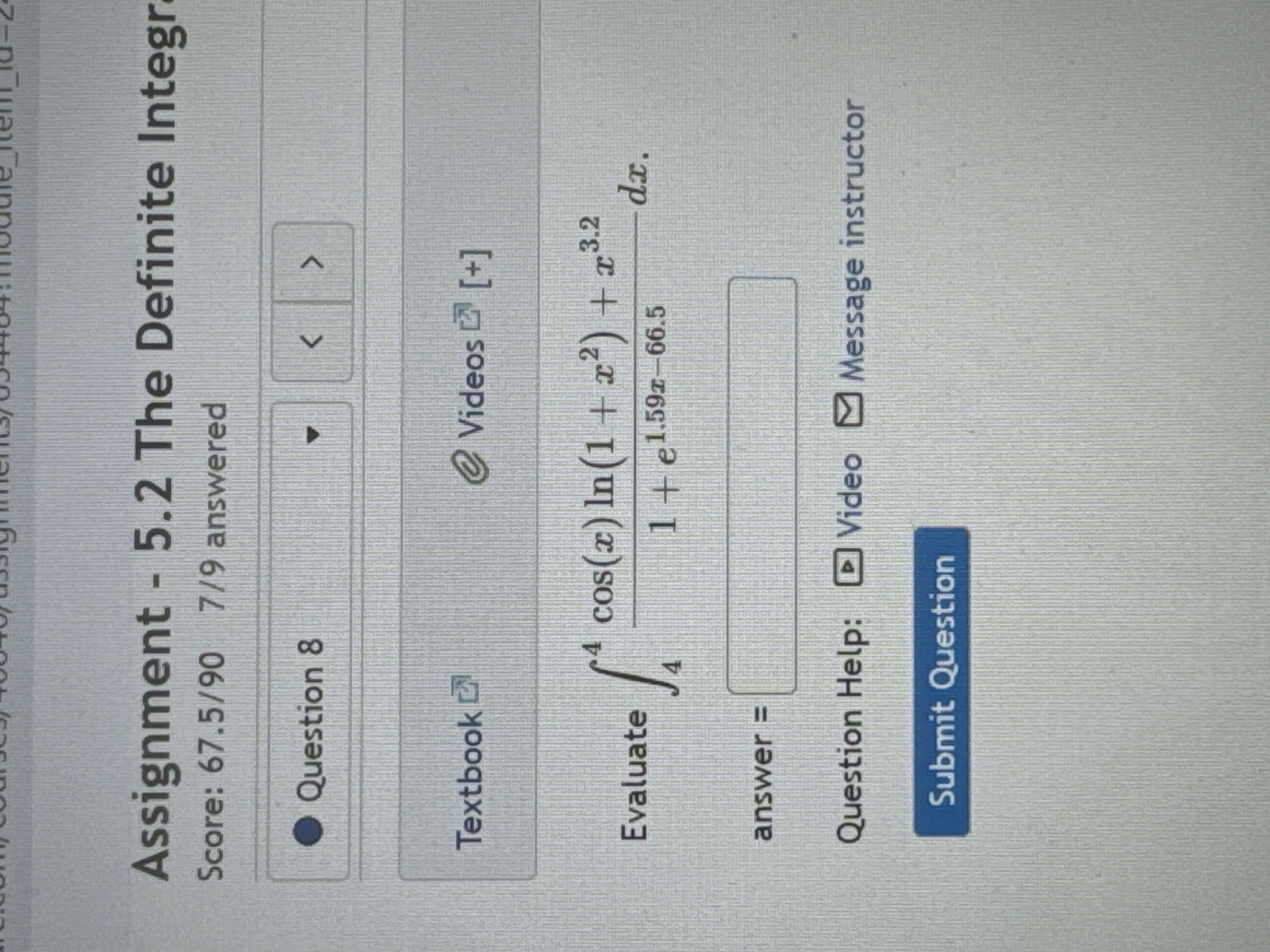 Solved Assignment - 5.2 ﻿The Definite IntegrScore: | Chegg.com