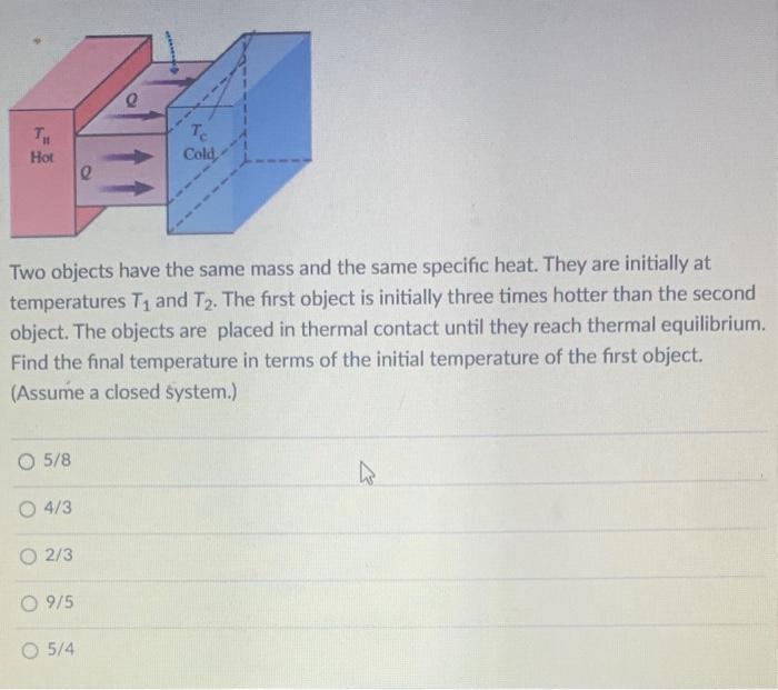 Solved Two objects have the same mass and the same specific | Chegg.com