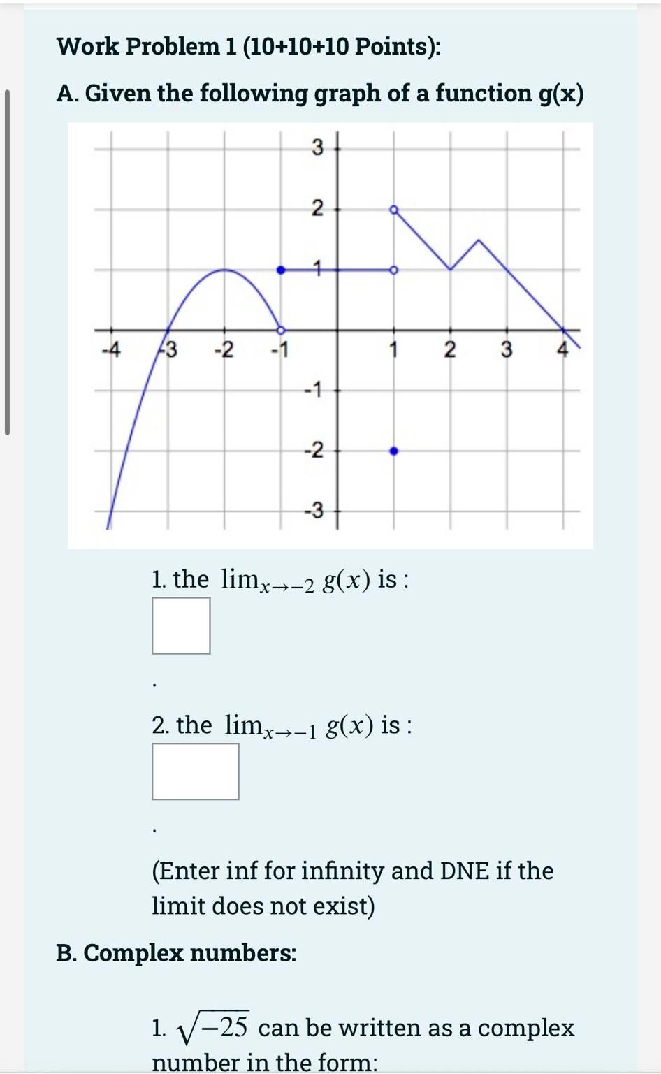 Solved A. Given the following graph of a function g(x) 1. | Chegg.com