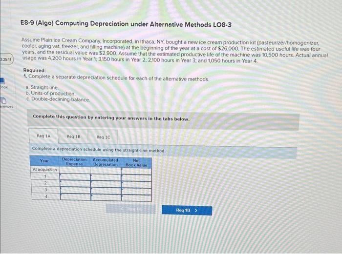 Solved E8-9 (Algo) Computing Depreciation under Alternative | Chegg.com