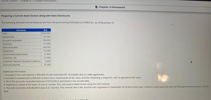 Solved Preparing a Current Asset Section along with Note | Chegg.com