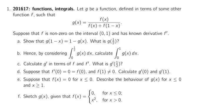 Solved 1. 201617: functions, integrals. Let g be a function, | Chegg.com