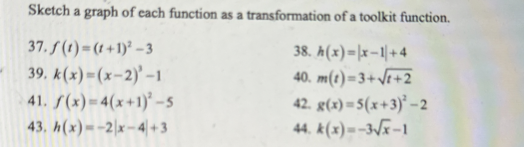 Solved Sketch a graph of each function as a transformation | Chegg.com