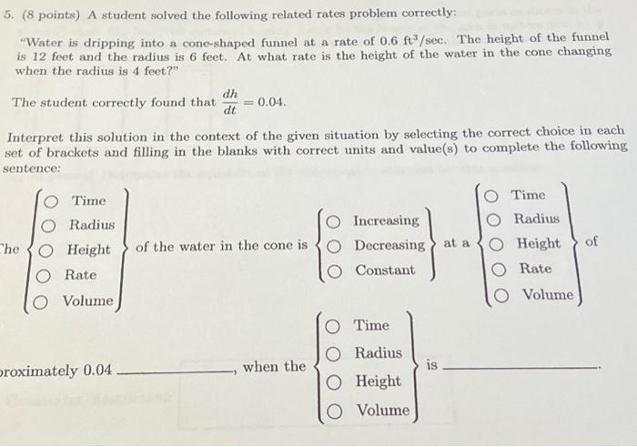Solved 5. (8 points) A student solved the following related | Chegg.com Solved 5. (8 points) A student solved the following related | Chegg.com