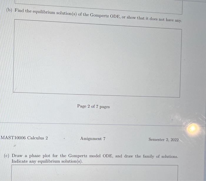 Question 1 The Gompertz model for a population is | Chegg.com
