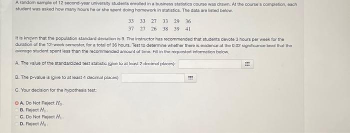 Solved A random sample of 12 second-year university students | Chegg.com