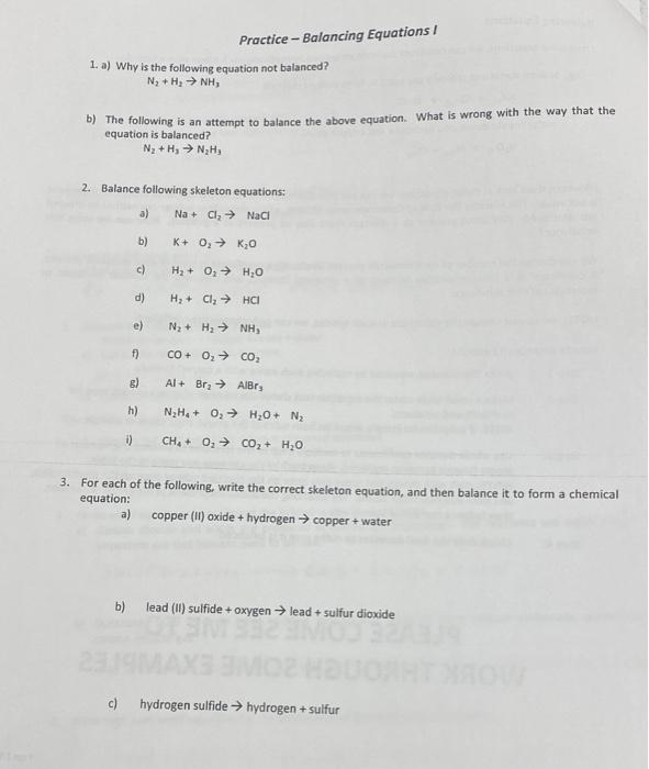 Solved Practice-Balancing Equations ! 1. a) Why is the | Chegg.com