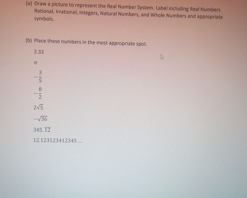 Solved (a) ﻿Draw a picture to represent the Real Number | Chegg.com