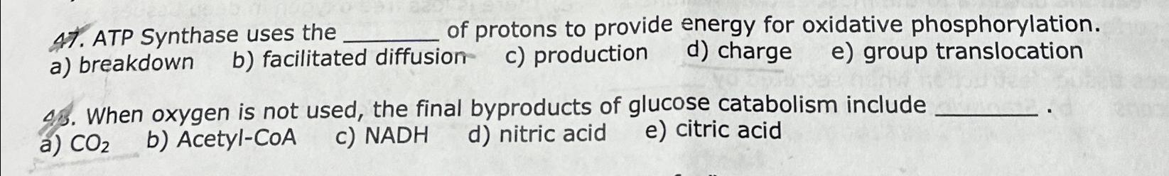 Solved ATP Synthase uses the of protons to provide energy | Chegg.com