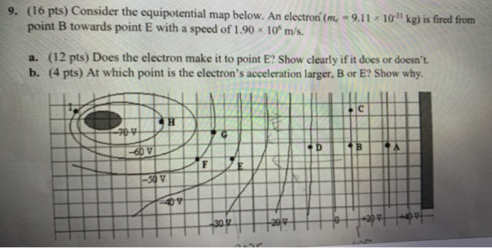 Solved 9. (16 pts) Consider the equipotential map below. An | Chegg.com