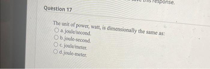 Solved The unit of power, watt, is dimensionally the same | Chegg.com