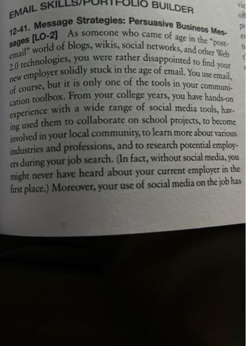 O BUILDER vice EMAIL SKILL offe est to 12-41. Message | Chegg.com