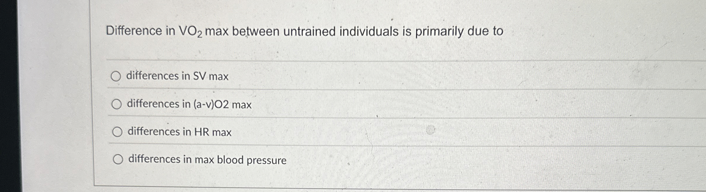 Solved Difference in VO2 ﻿max between untrained individuals | Chegg.com
