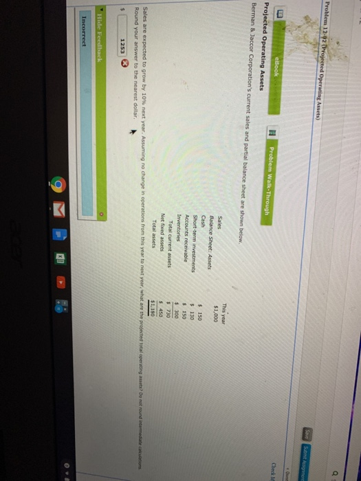 Solved Problem 12-2 Crojected Operating Assets) Sumt og | Chegg.com