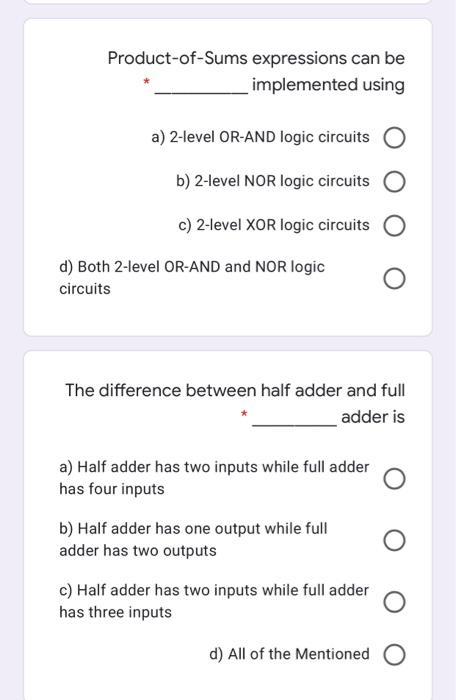 Solved Product-of-Sums expressions can be implemented using | Chegg.com