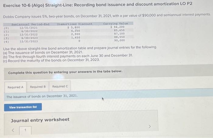 Solved Exercise 10-6 (Algo) Straight-Line: Recording bond | Chegg.com
