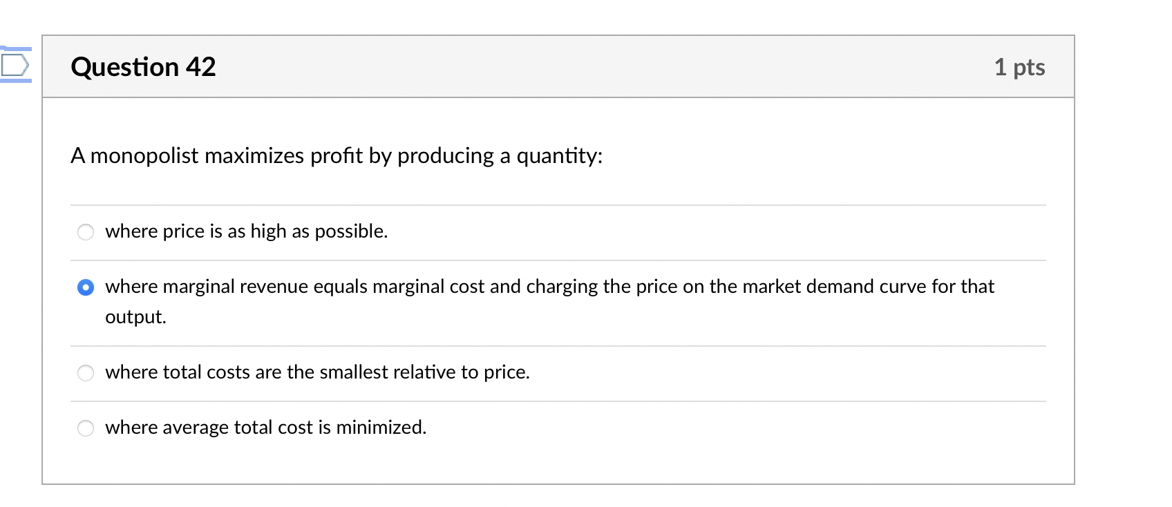 Solved Question 42A monopolist maximizes profit by producing | Chegg.com