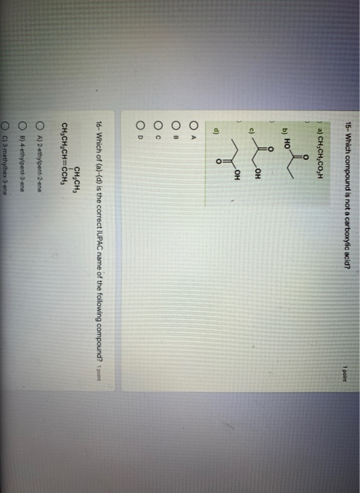 Solved 15- Which compound is not a carboxylic acid? 1 point | Chegg.com