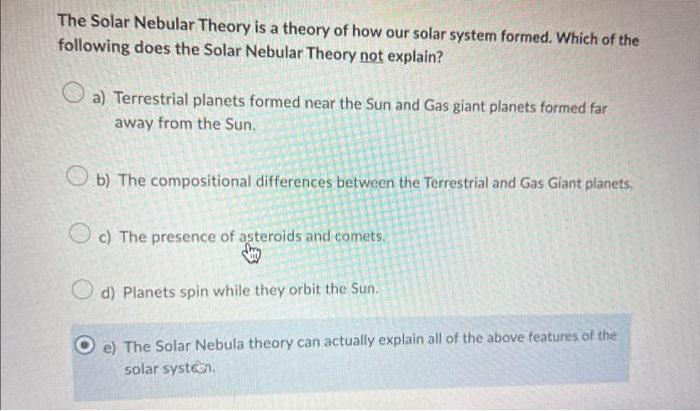 Solved The Solar Nebular Theory Is A Theory Of How Our Solar