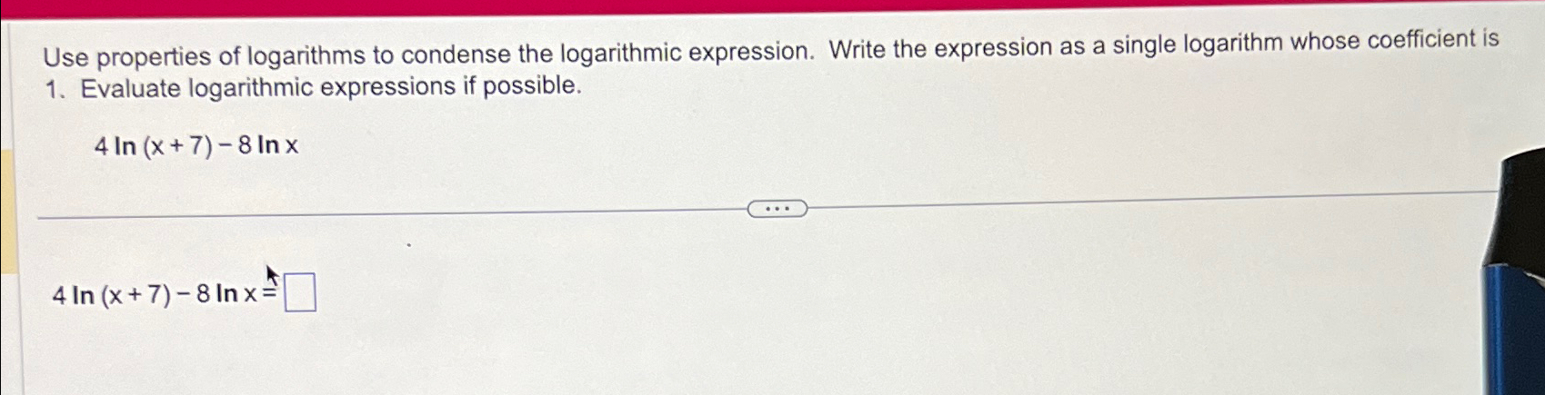 Solved Use properties of logarithms to condense the | Chegg.com