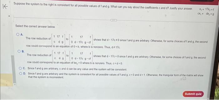 Solved Suppose the system to the right is consistent for all | Chegg.com