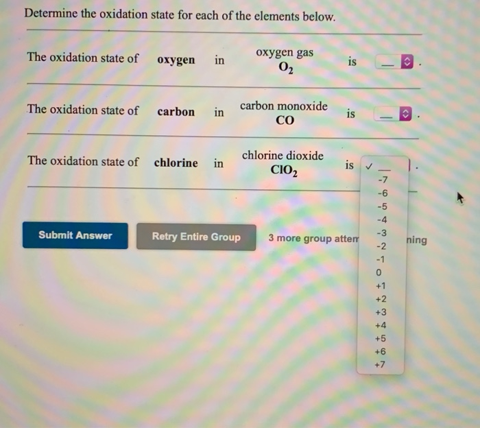 Solved Determine the oxidation state for each of the | Chegg.com