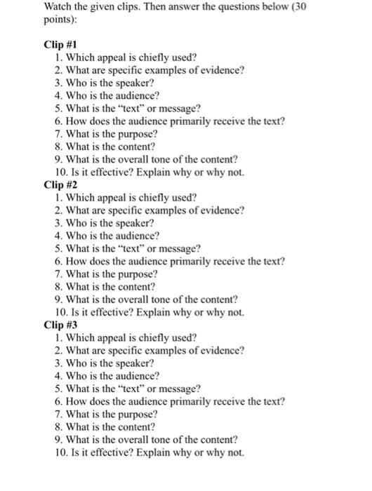 Watch the given clips. Then answer the questions | Chegg.com