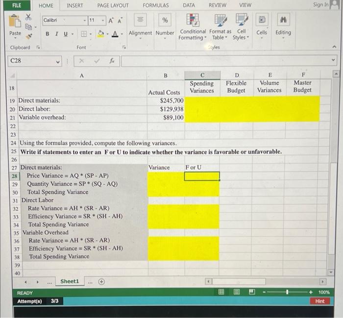 Solved FILE HOME INSERT PAGE LAYOUT FORMULAS DATA REVIEW | Chegg.com