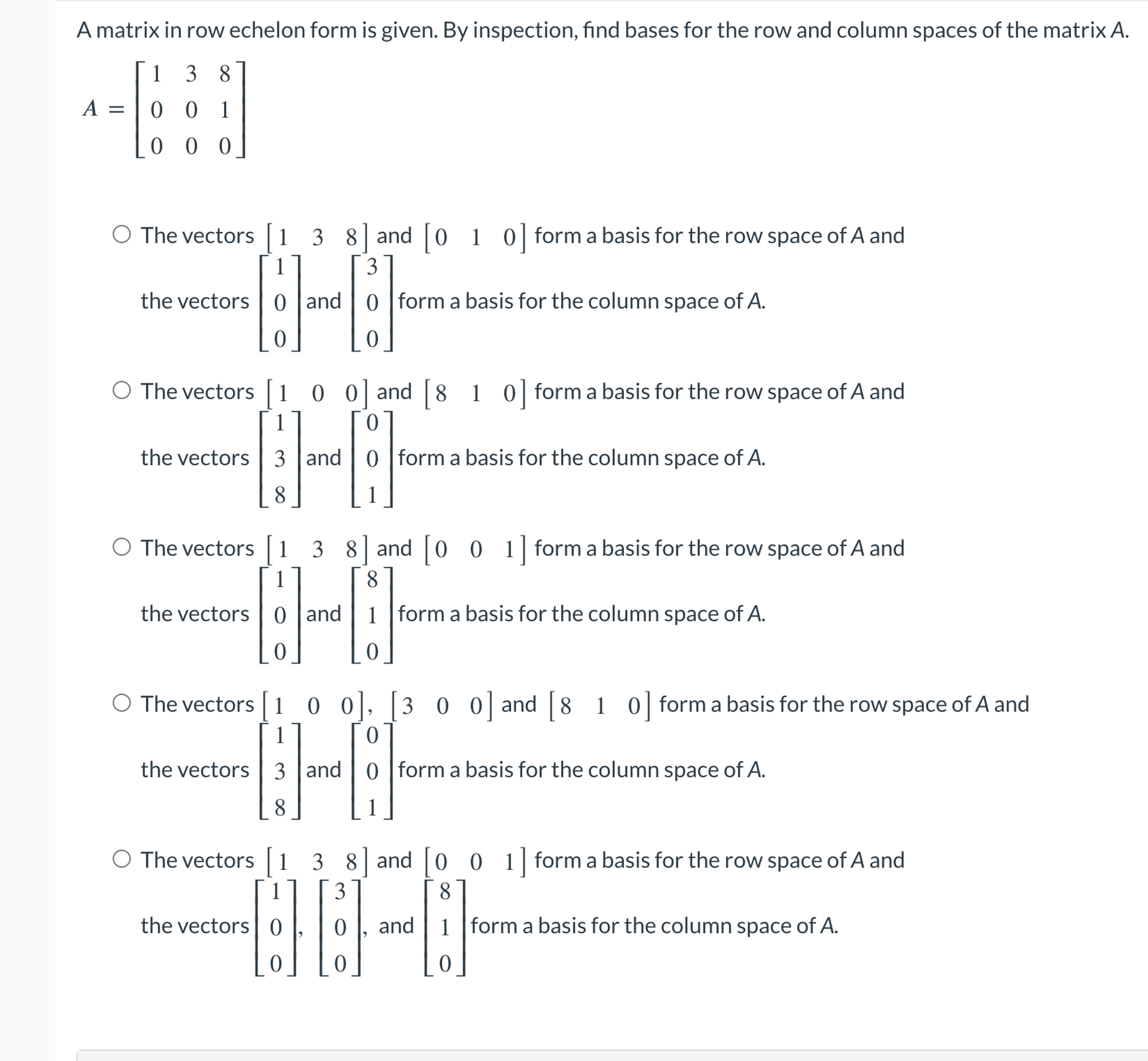 Solved A matrix in row echelon form is given. By inspection, | Chegg.com