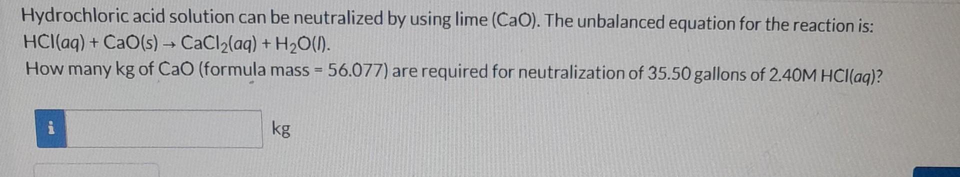 Solved Hydrochloric acid solution can be neutralized by | Chegg.com
