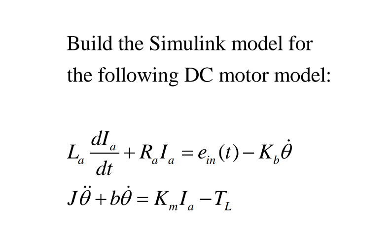 Solved Build the Simulink model forthe following DC motor | Chegg.com