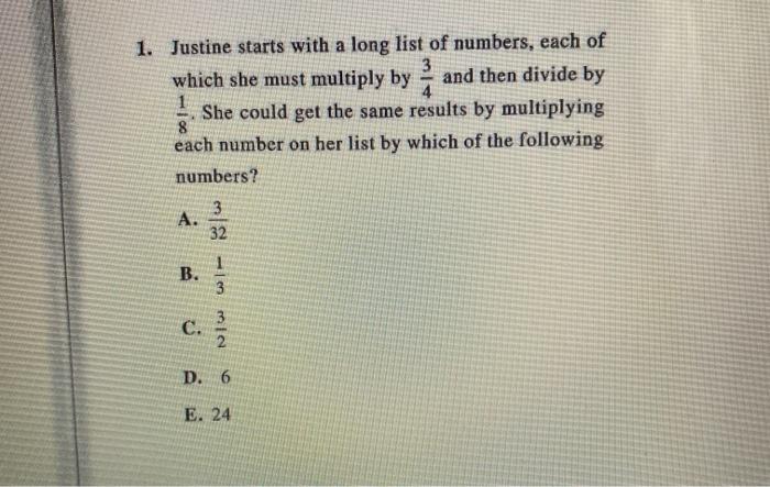 Solved 1. Justine starts with a long list of numbers, each | Chegg.com