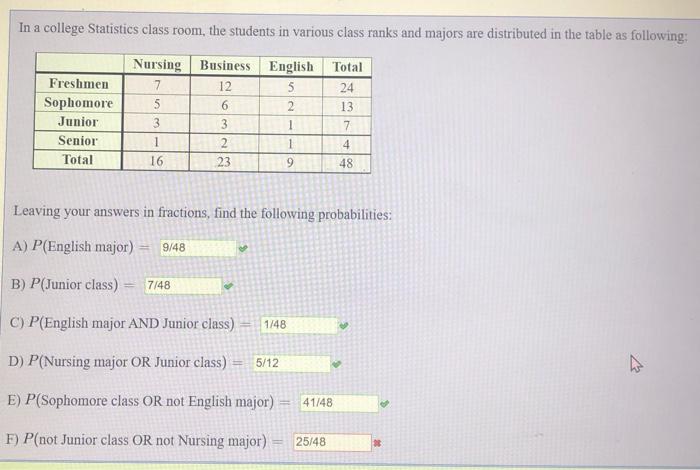 Solved In a college Statistics class room, the students in | Chegg.com